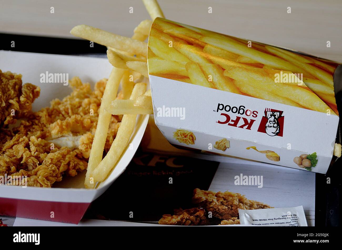 Berlin - Germany 12 August 2016- kfc Chicken menu with french fried and ...