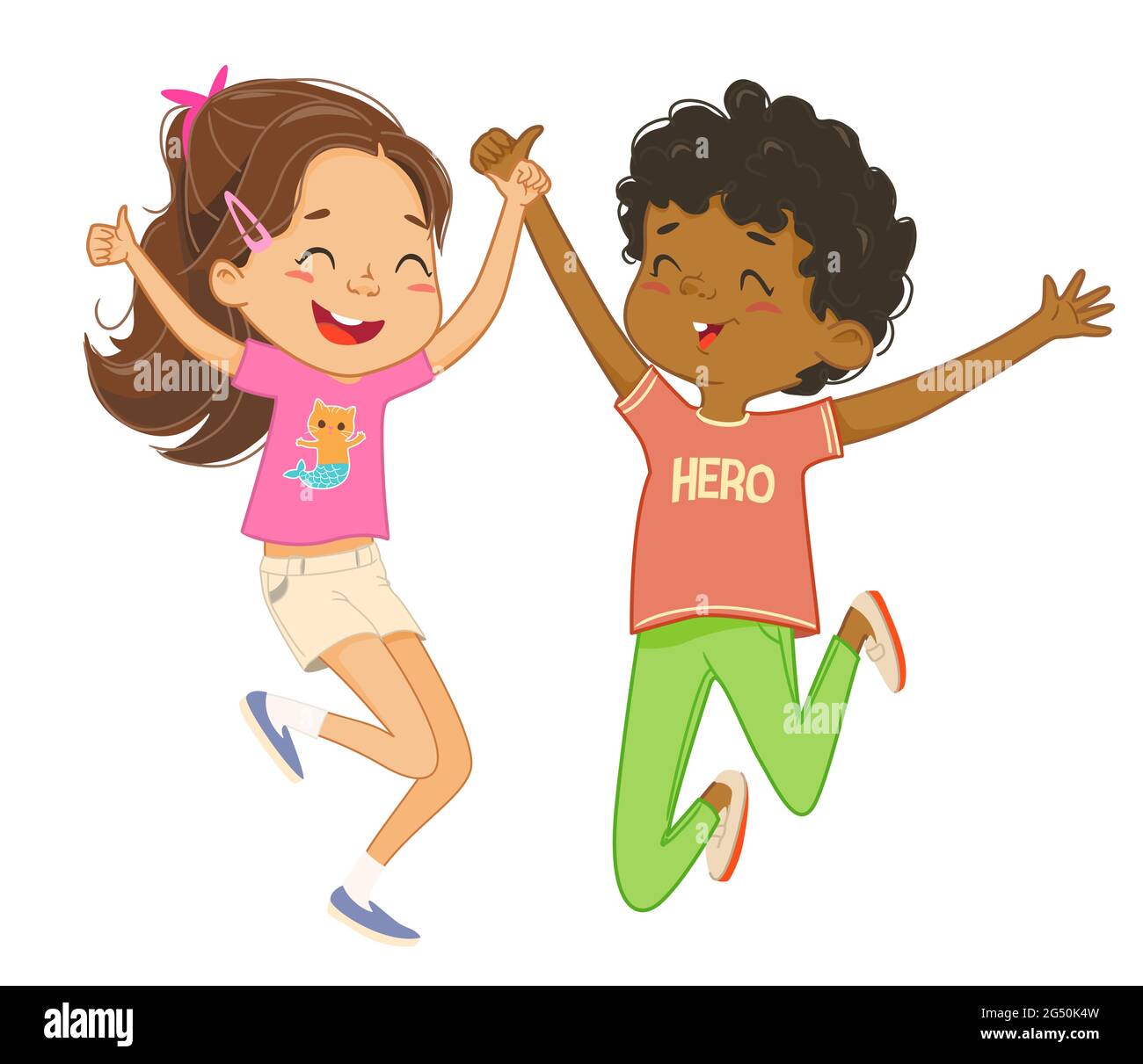 Boy and girl play together, happily jump and dance Stock Vector Image ...