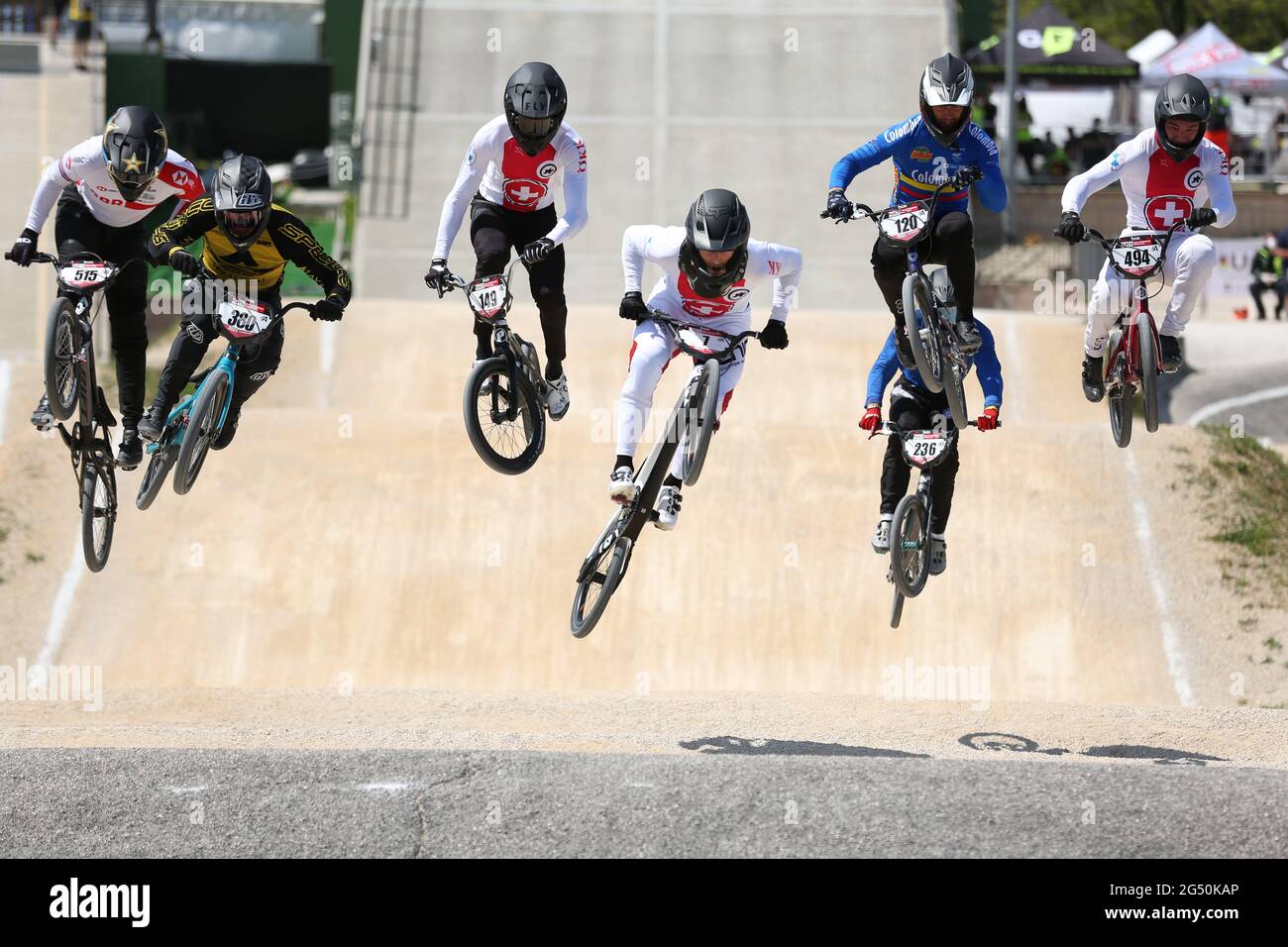 David GRAF of Switzerland (7) competes in the UCI BMX Supercross World ...