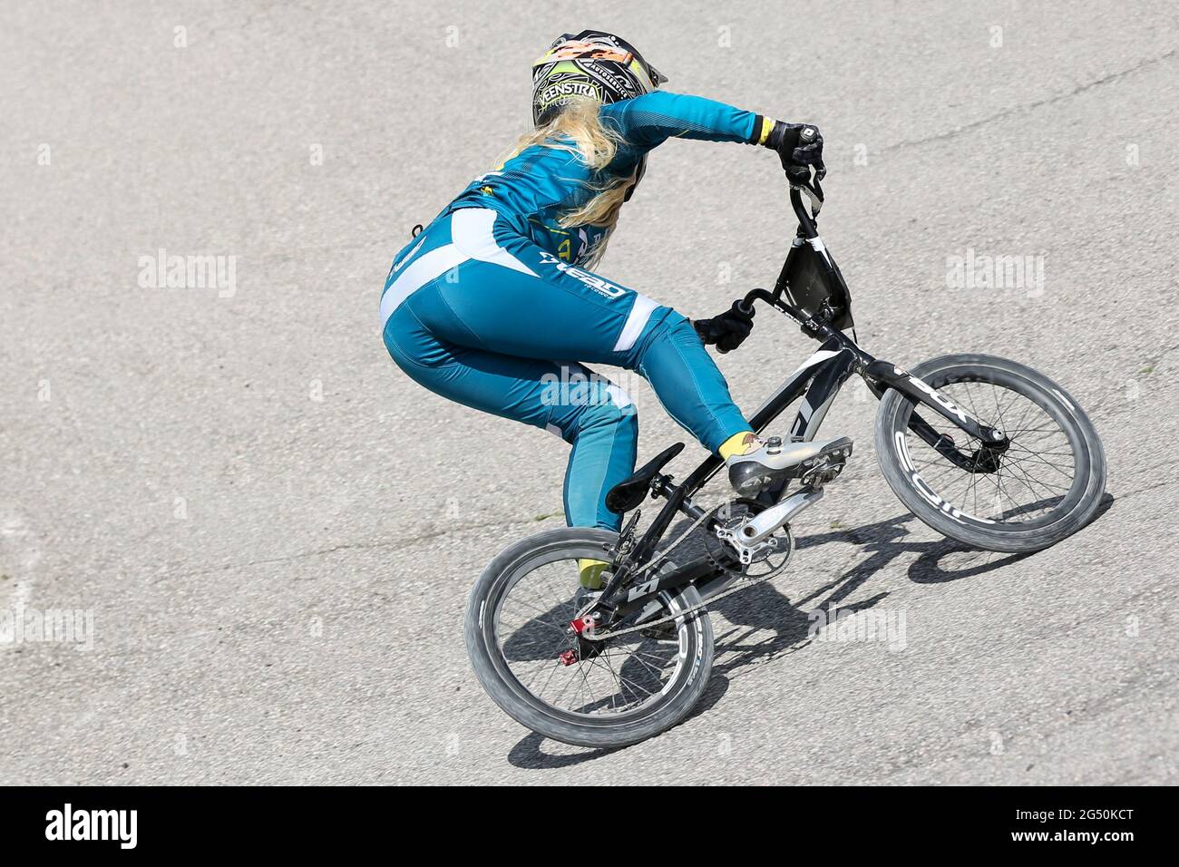 Manon VEENSTRA of the Netherlands (61) competes in the UCI BMX ...