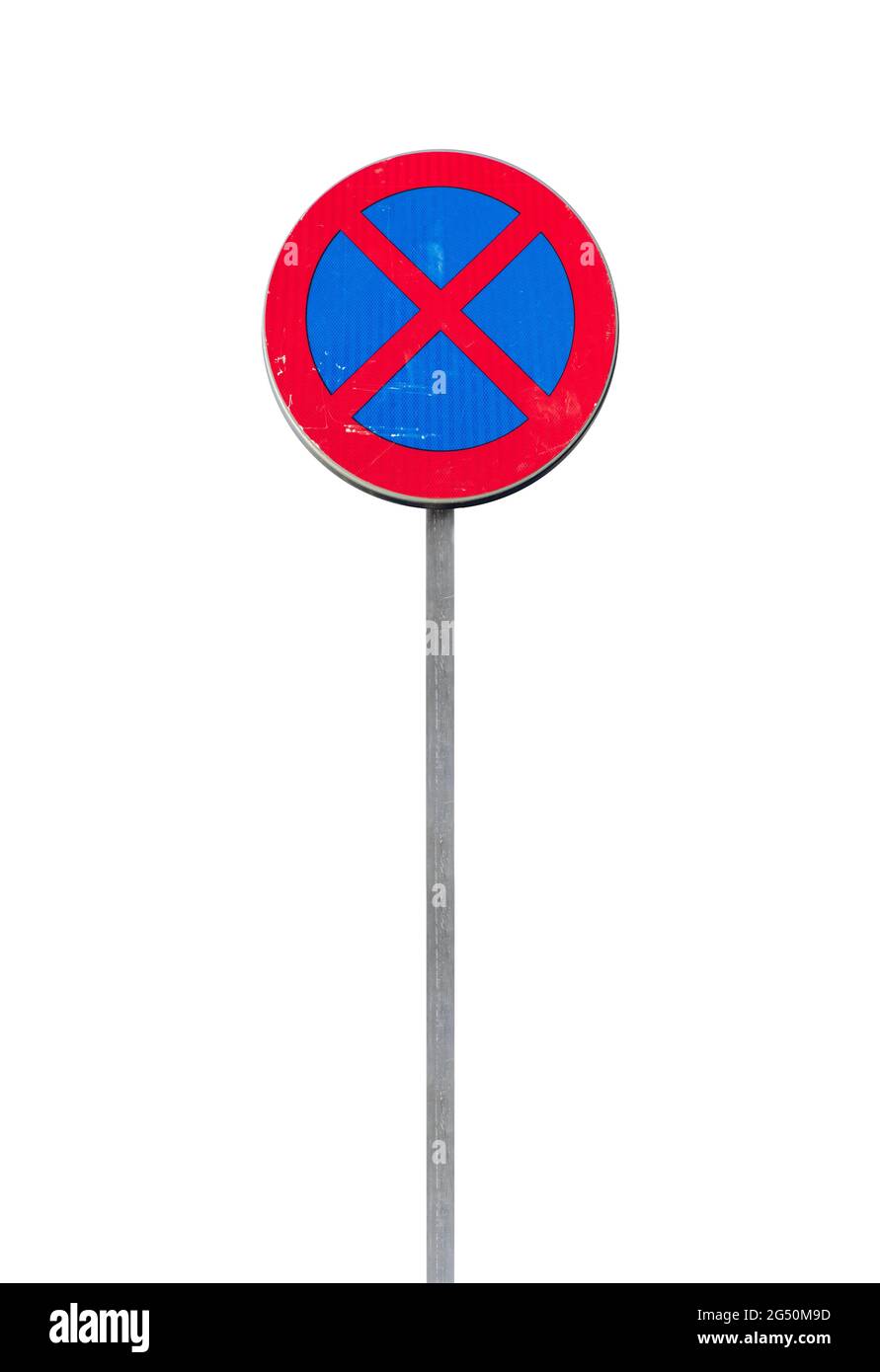 Standing is prohibited. Round standard European road sign on vertical ...