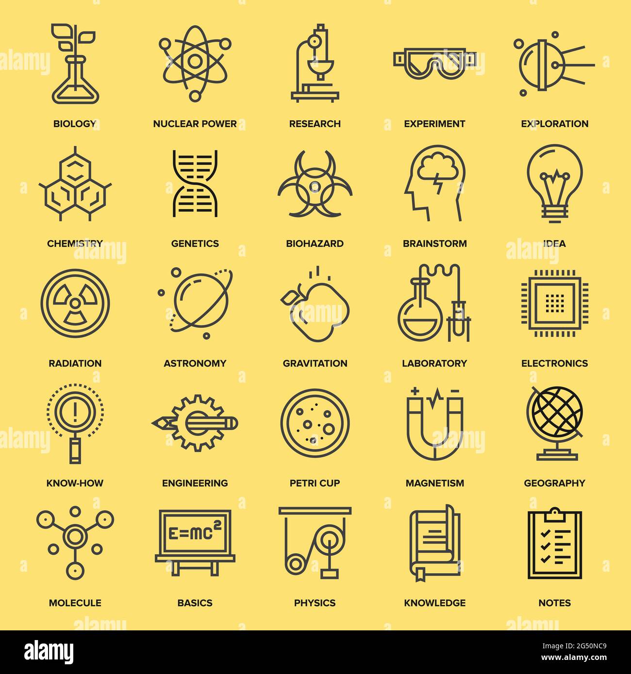 Icons package on science topics. Vector outline package. Graphic ...