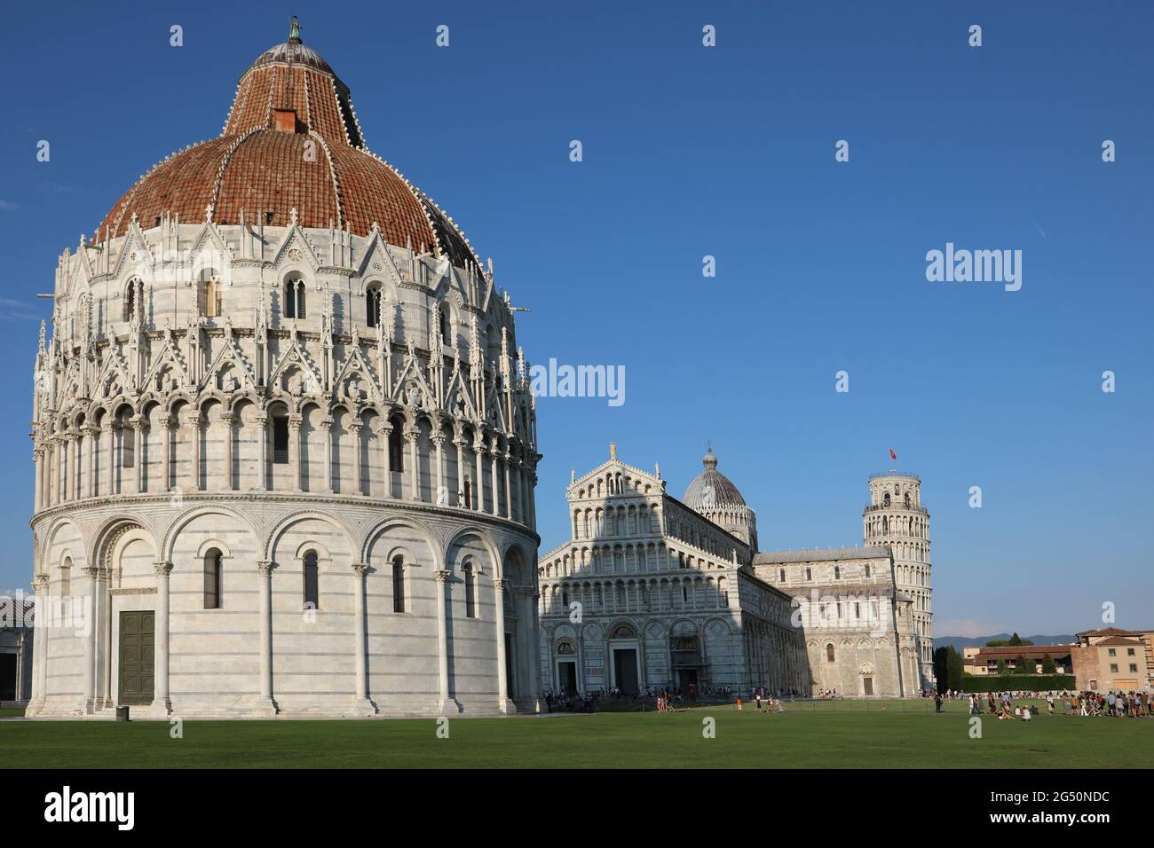 Pisa, PI, Italy - August 21, 2019: baptistery and Leaning Tower in Main ...