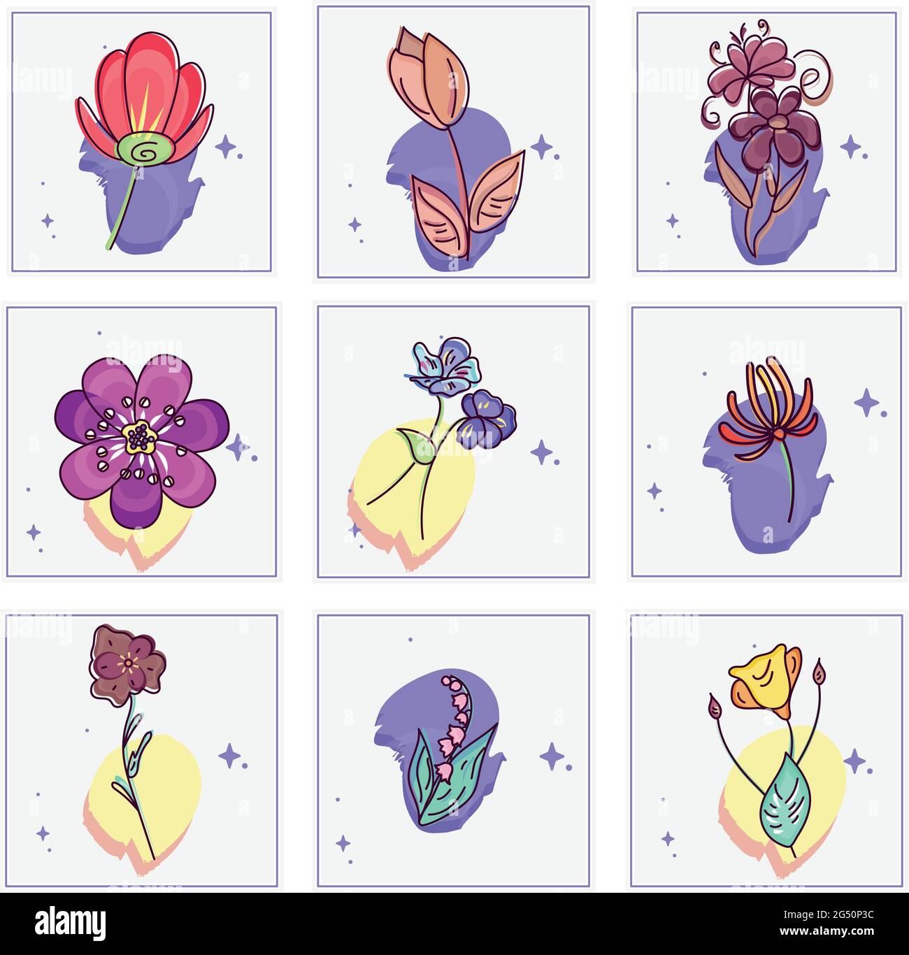 Set of hand drawn colored flowers Stock Vector Image & Art - Alamy