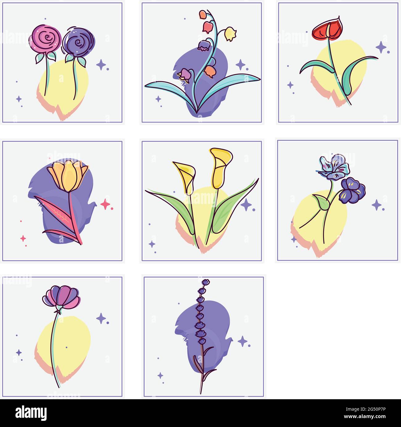 Set of hand drawn colored flowers Stock Vector Image & Art - Alamy