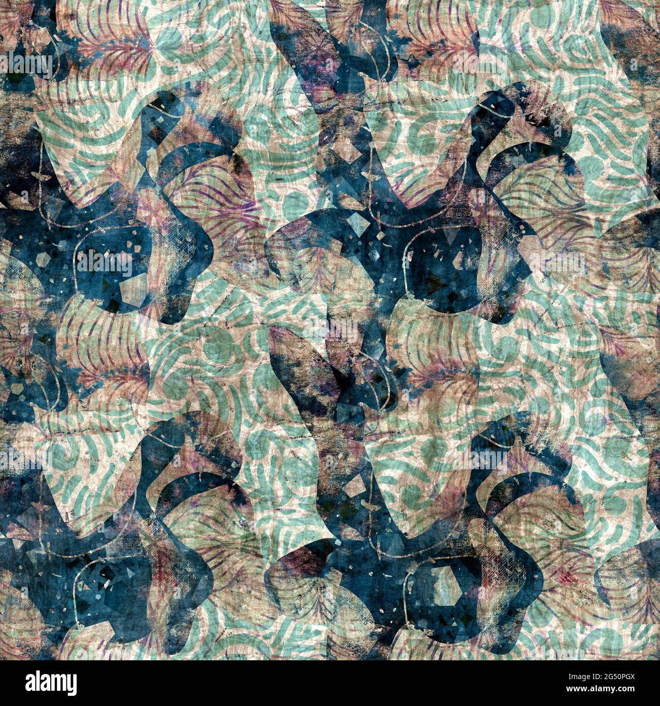 Seamless elegant mixed media pattern in navy, blue, pink, and cream ...