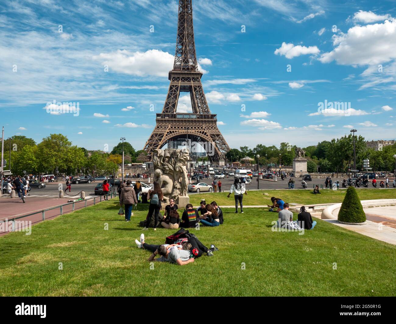 Paris, France, May 2021. Trocadero Square, walking tourists, people ...