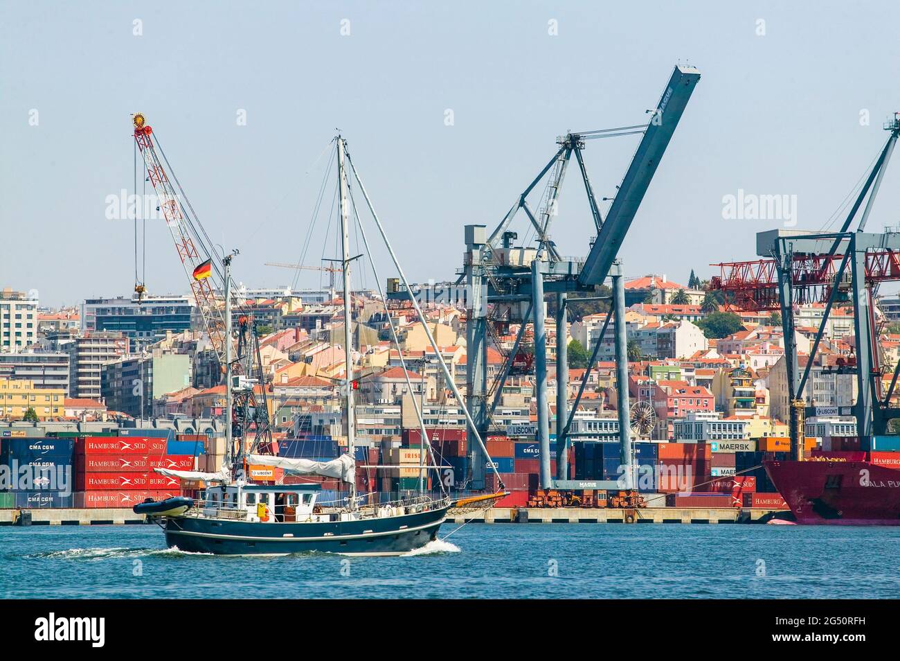 Container terminal in the internatinal harbour of Lisbon, Portugal ...