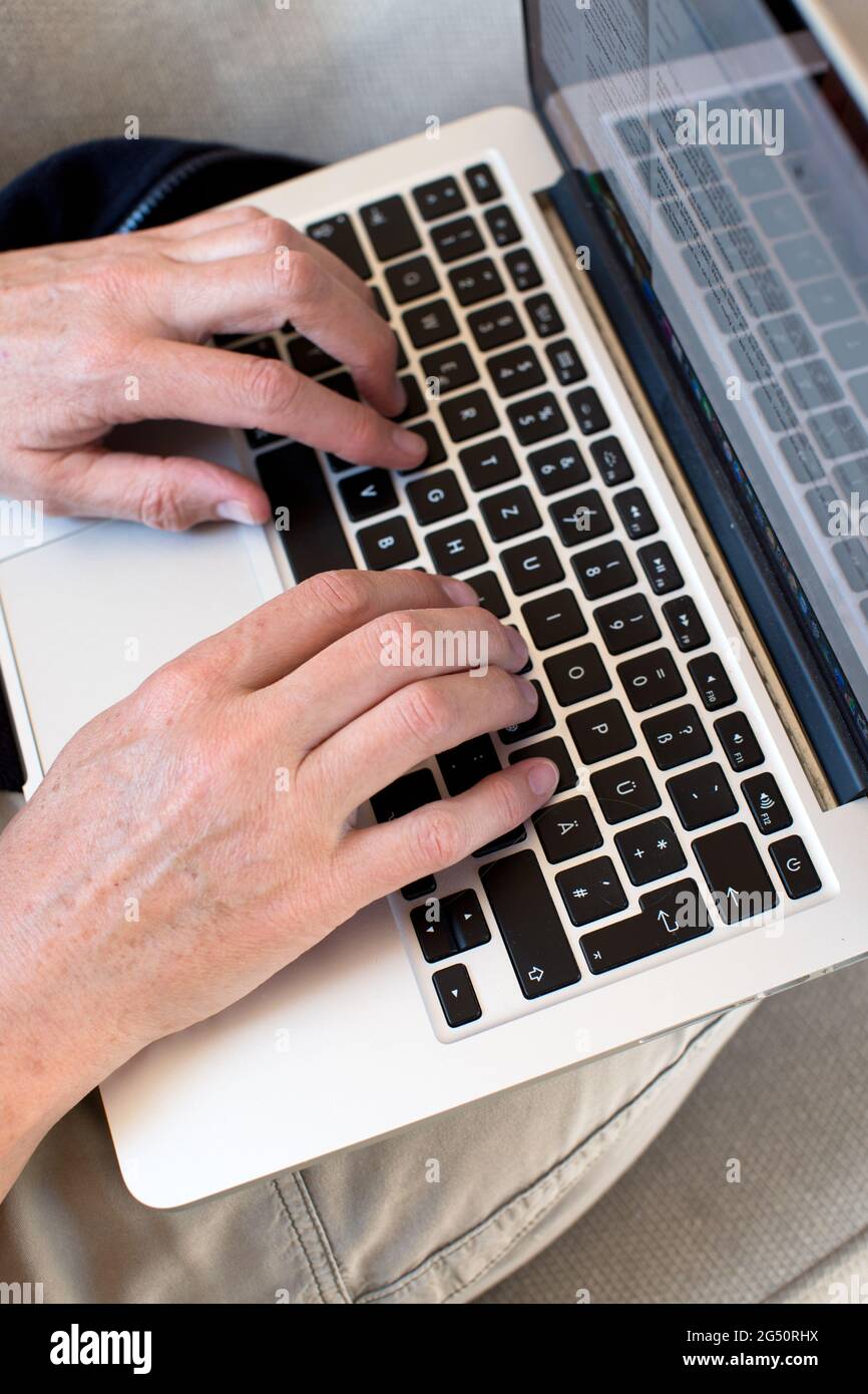 Women S Hands Working On The Laptop, Home Office, Digitalization Stock ...