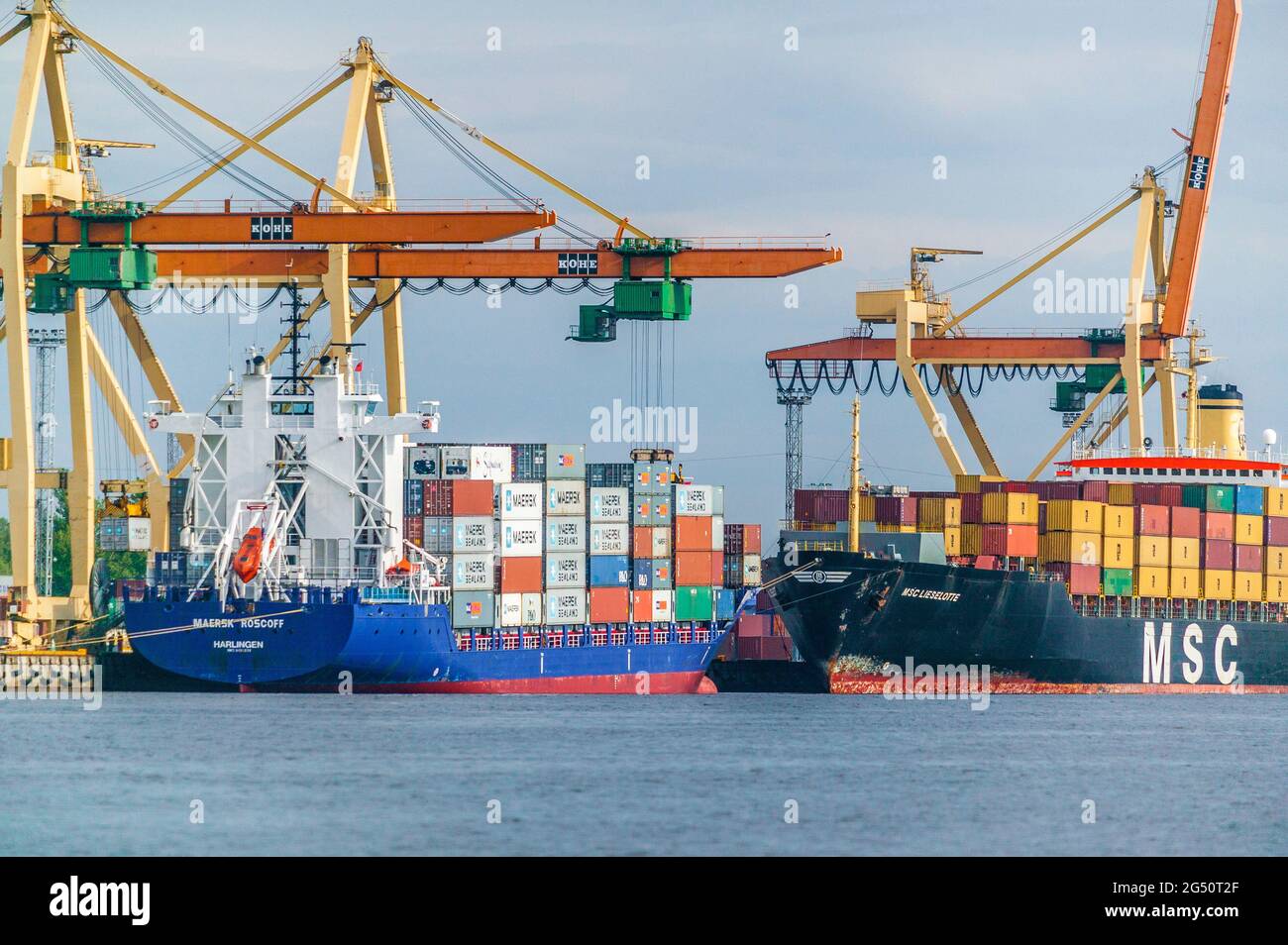 Container terminal in the internatinal harbour of Riga, Latvia Stock ...