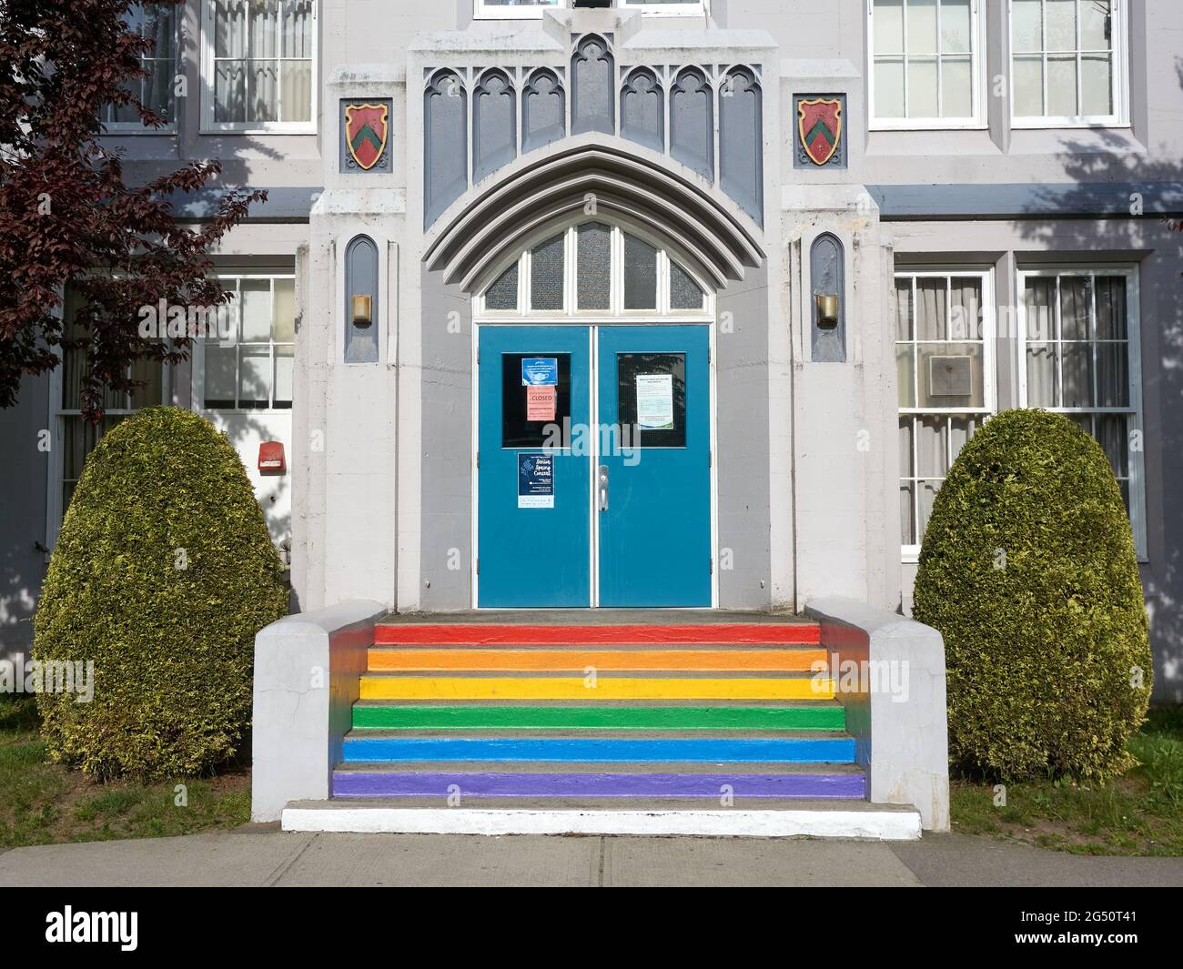 Colorful rainbow pride flag design painted on the steps of Point Grey ...