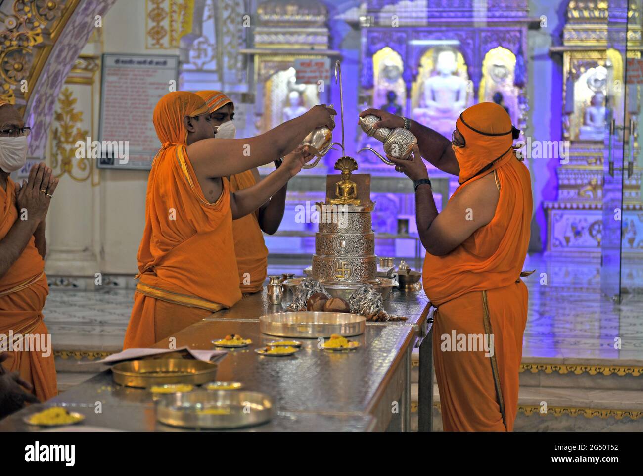 Beawar, Rajasthan, India, June 24, 2021: Jain devotees pour water on ...