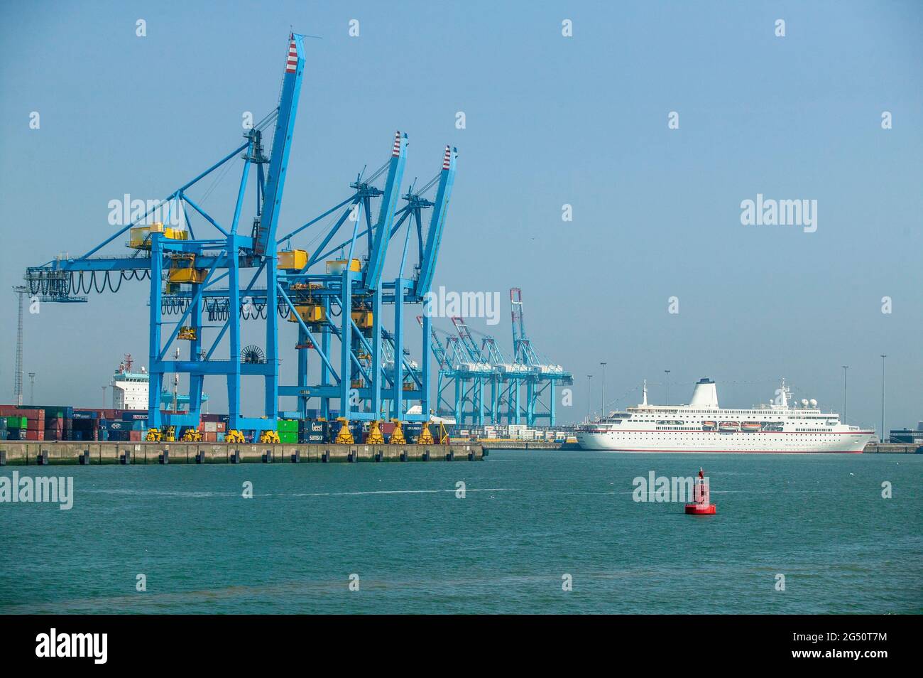Container terminal in the internatinal harbour of Zeebrugge, Belgium ...