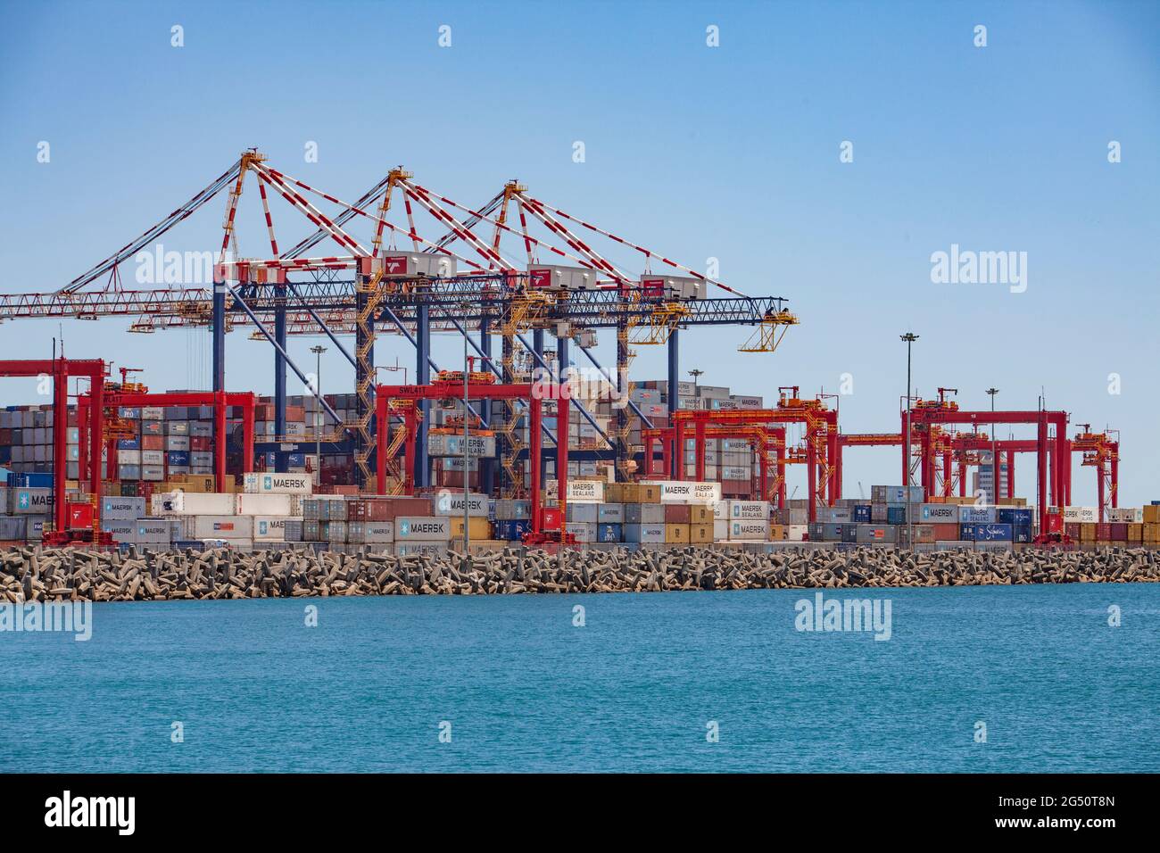 container terminal in the overseas harbour of La Reunion, France ...