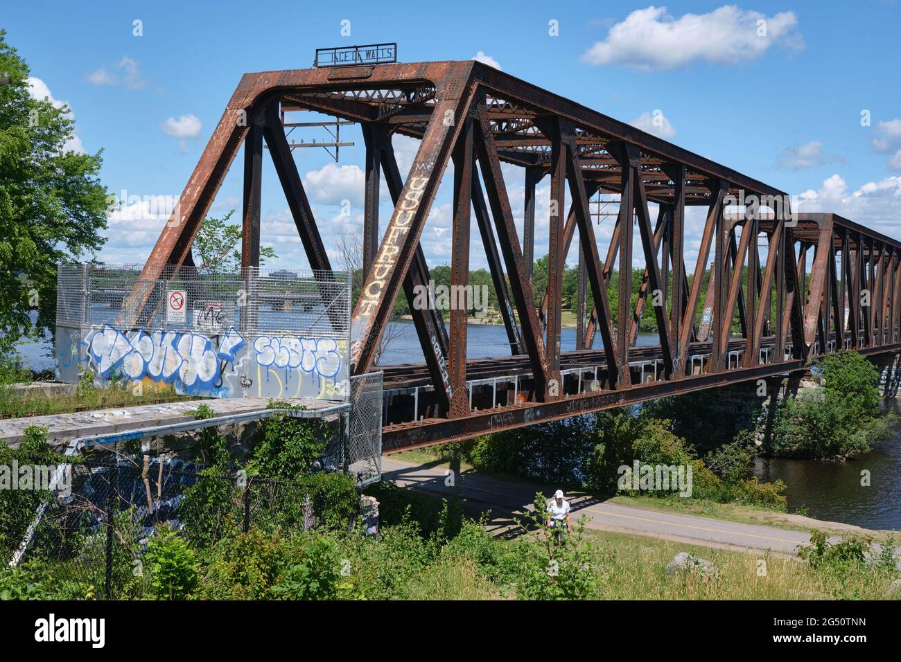 Closed off disused Prince of Wales rail bridge over the Ottawa River ...