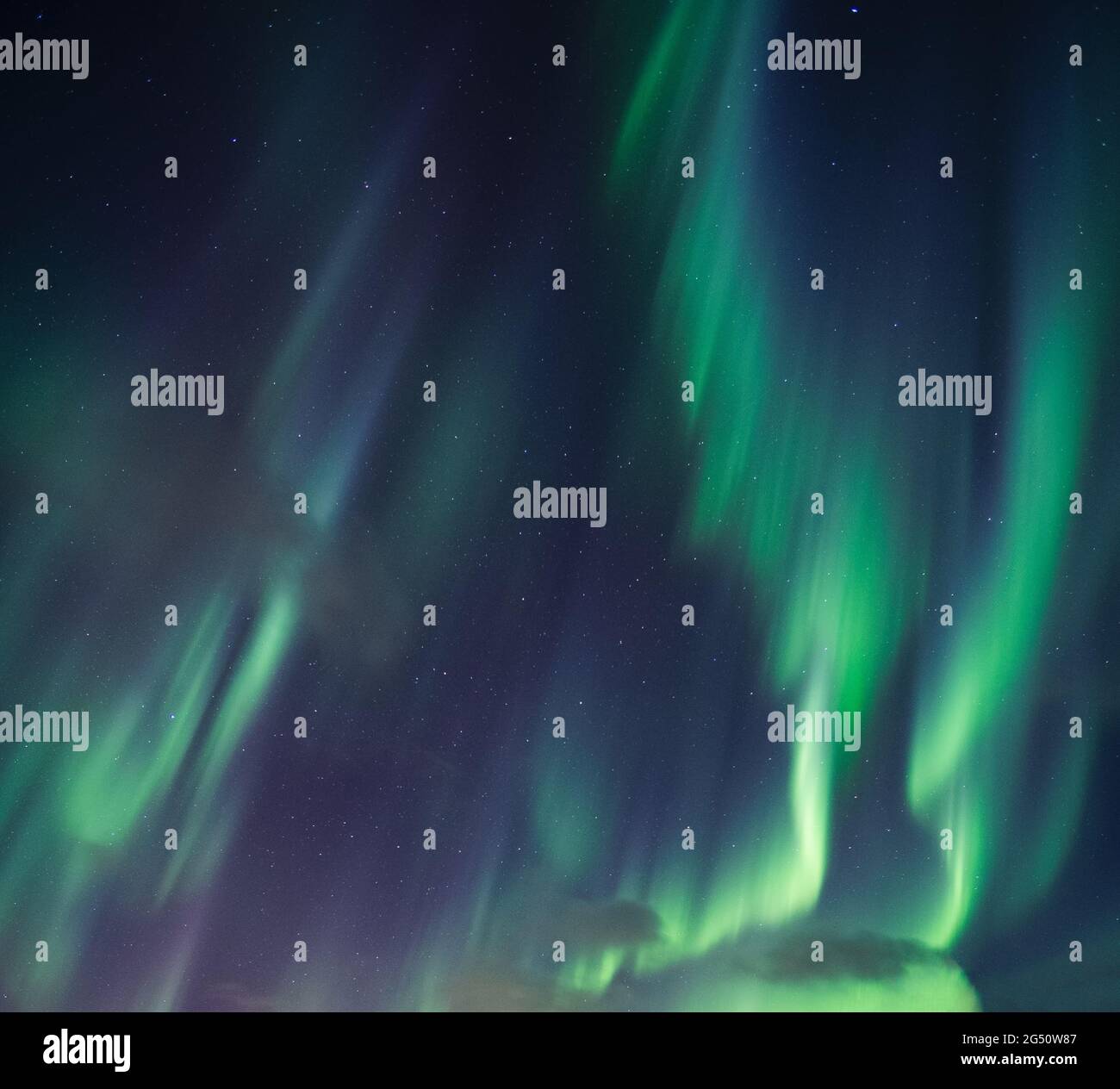 Green Aurora borealis, Northern lights with stars glowing in the night ...