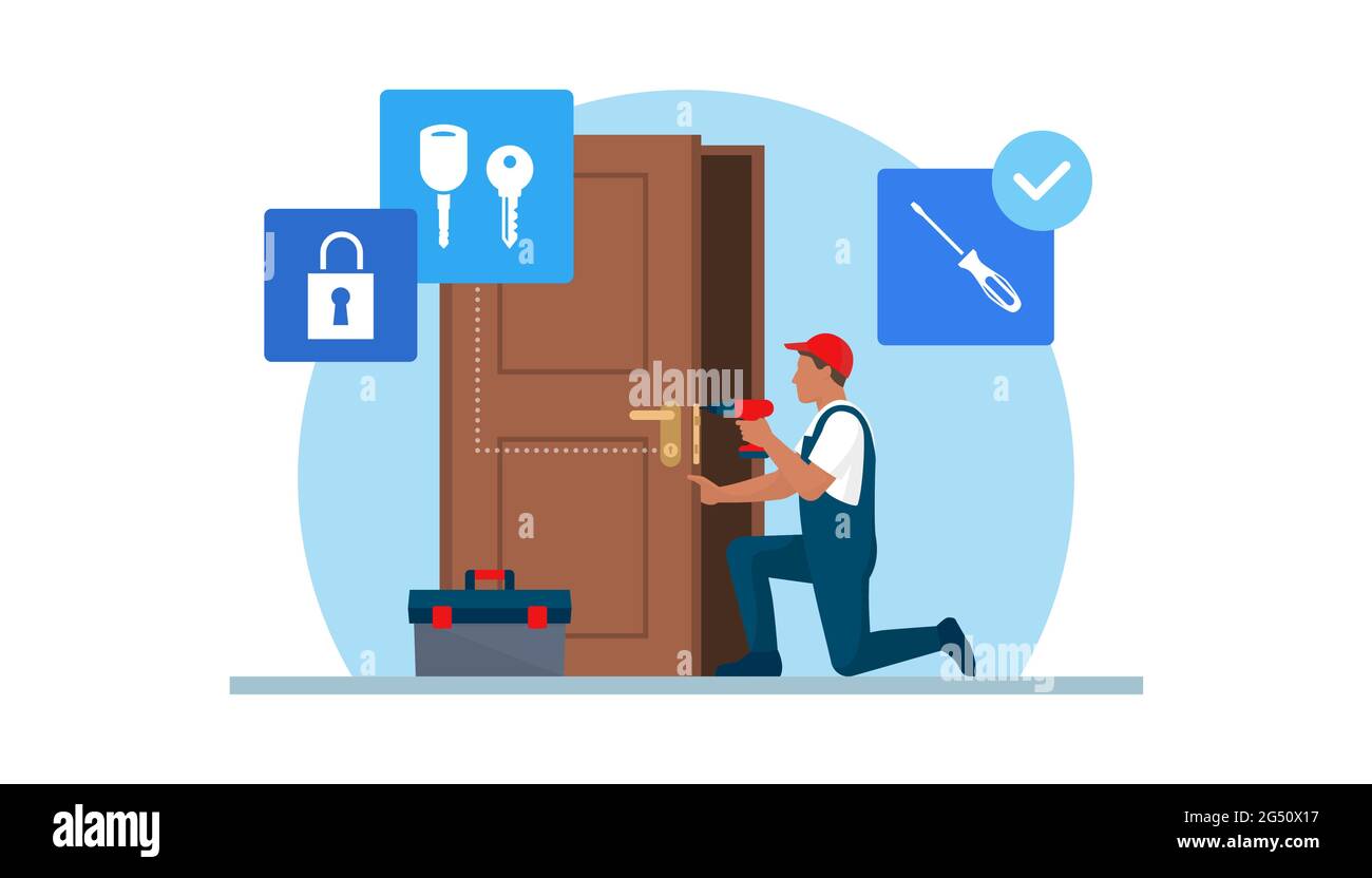 Installing deadbolt lock Stock Vector Images - Alamy