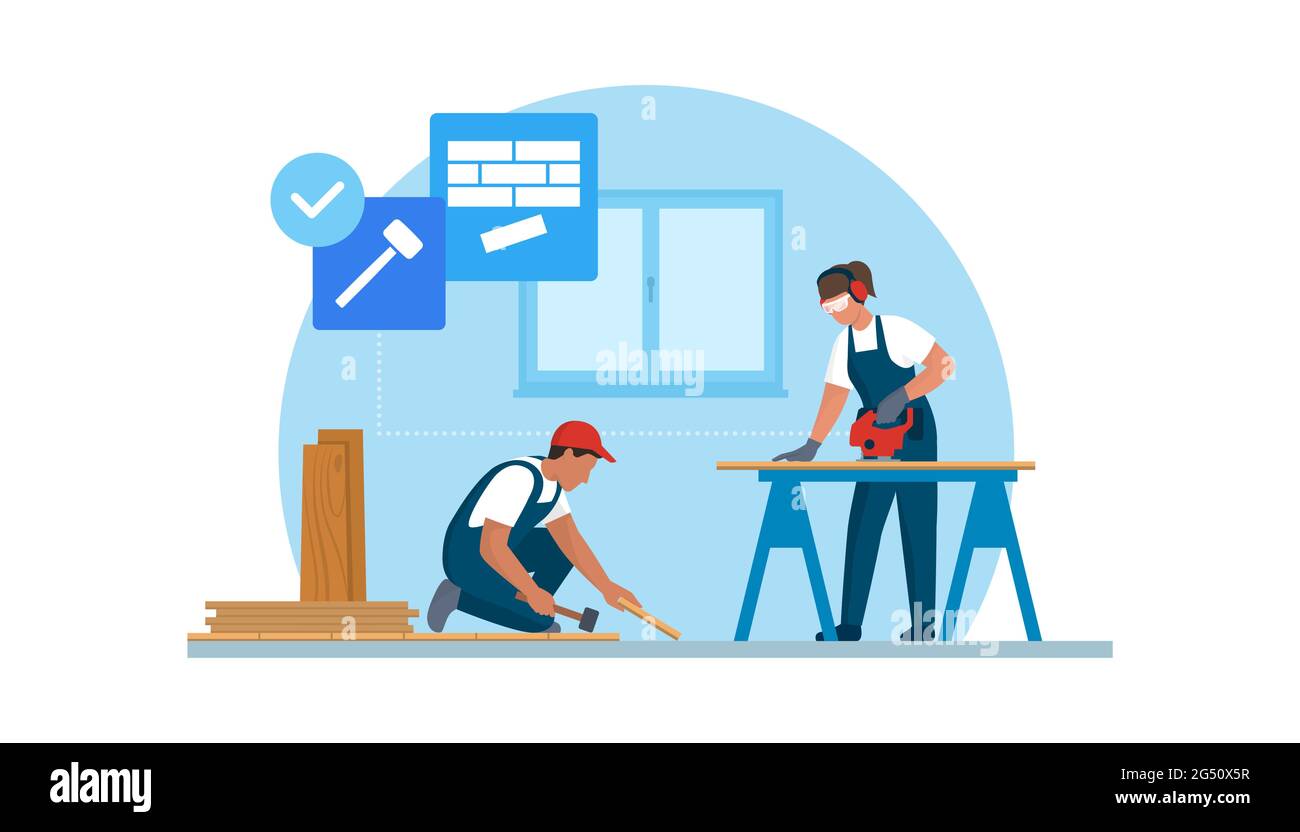 Flooring installation workman Stock Vector Images - Alamy