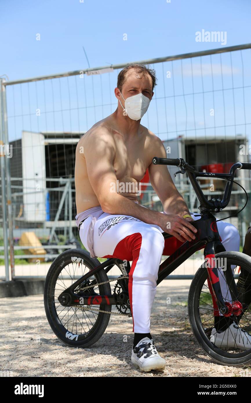 David GRAF of Switzerland in a break during the UCI BMX Supercross ...
