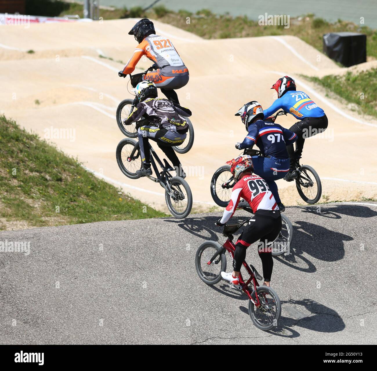 Joris HARMSEN of the Netherlands (921) competes in the UCI BMX ...