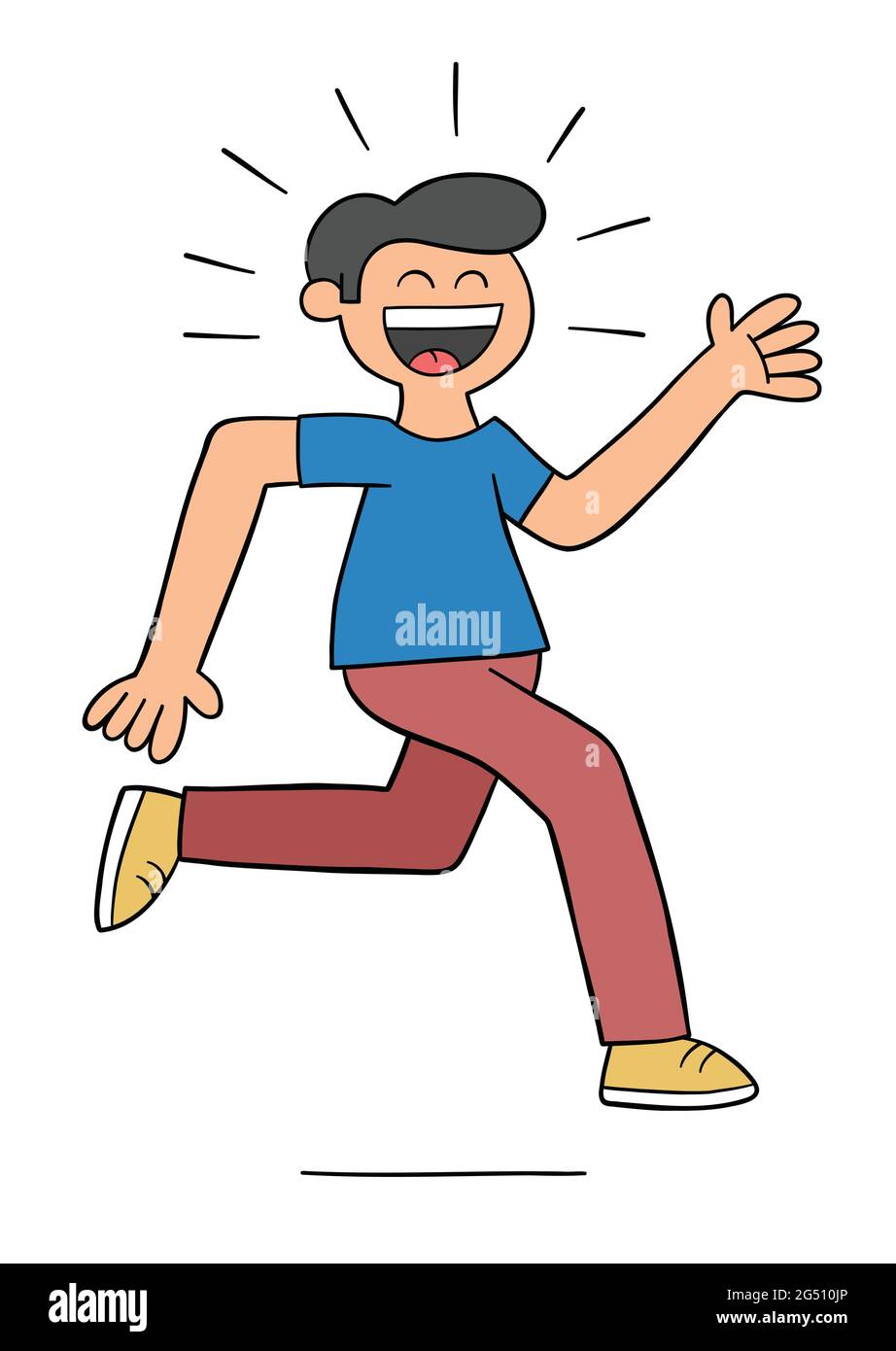 Cartoon young man is very happy and running, vector illustration ...