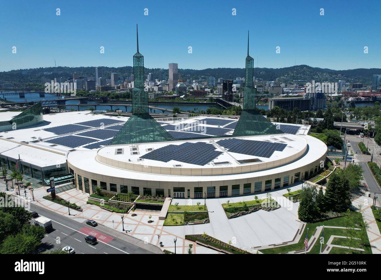 An aerial view of the Oregon Convention Center, Wednesday, June 23 ...