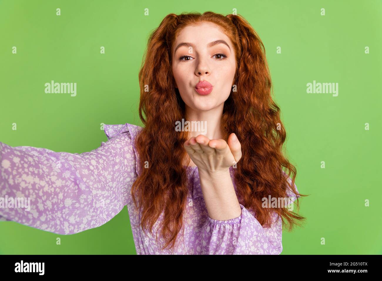 Photo Of Coquette Ginger Hairstyle Millennial Lady Do Selfie Blow Kiss