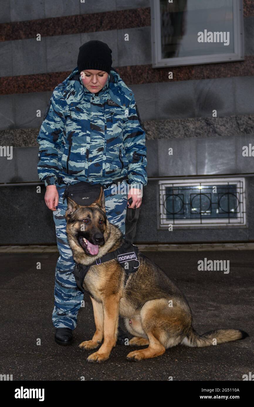 Female police officers with a trained dog. German shepherd police dog Stock Photo - Alamy