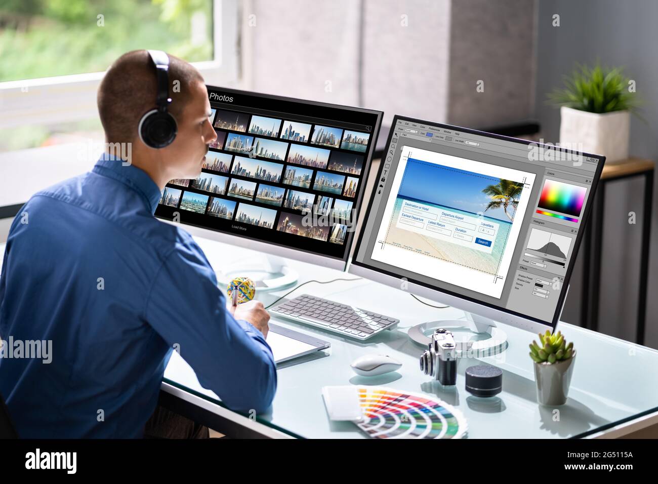 Graphic Web Designer Artist Using Computer To Design Stock Photo - Alamy