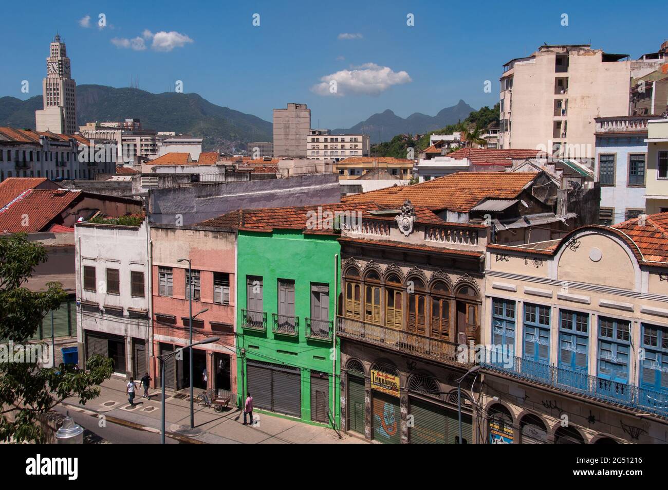 RIO DE JANEIRO, BRAZIL - JANUARY 6, 2016: Streets with old architecture ...