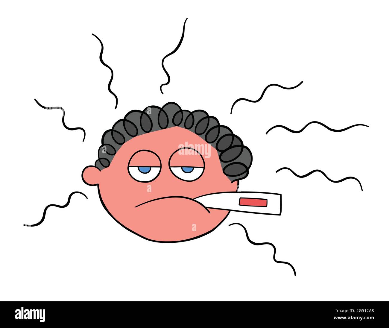 Cartoon man is sick and has a fever, vector illustration. Colored and ...