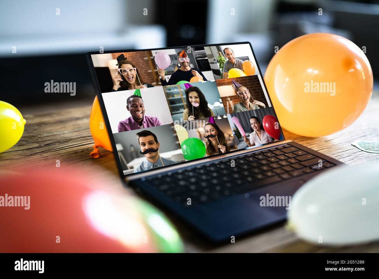 Virtual Online Birthday Celebration Party Event On Laptop Stock Photo ...