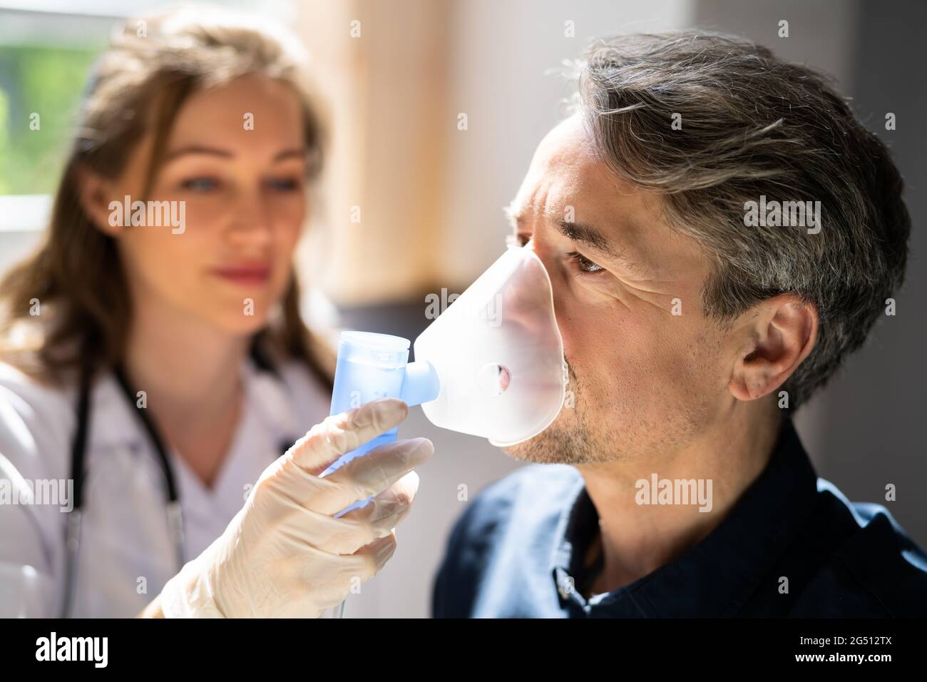 Asthma COPD Breath Nebulizer And Mask Given By Doctor Or Nurse Stock ...