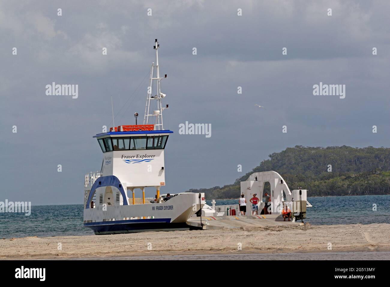 ferry for 4x4's on beach at Inskip Point Queensland, Australia January ...