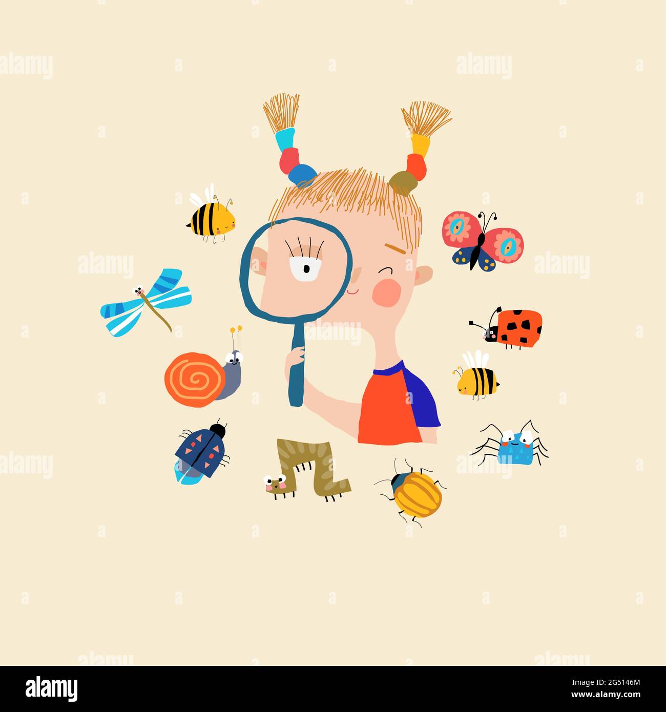 Cartoon Illustration of Girl holding a Magnifying Glass Stock Vector ...