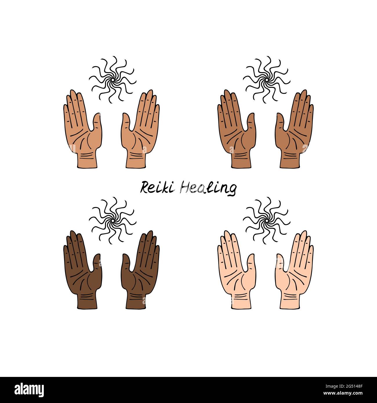 Line art illustration of hand drawn female hands with light rays ...
