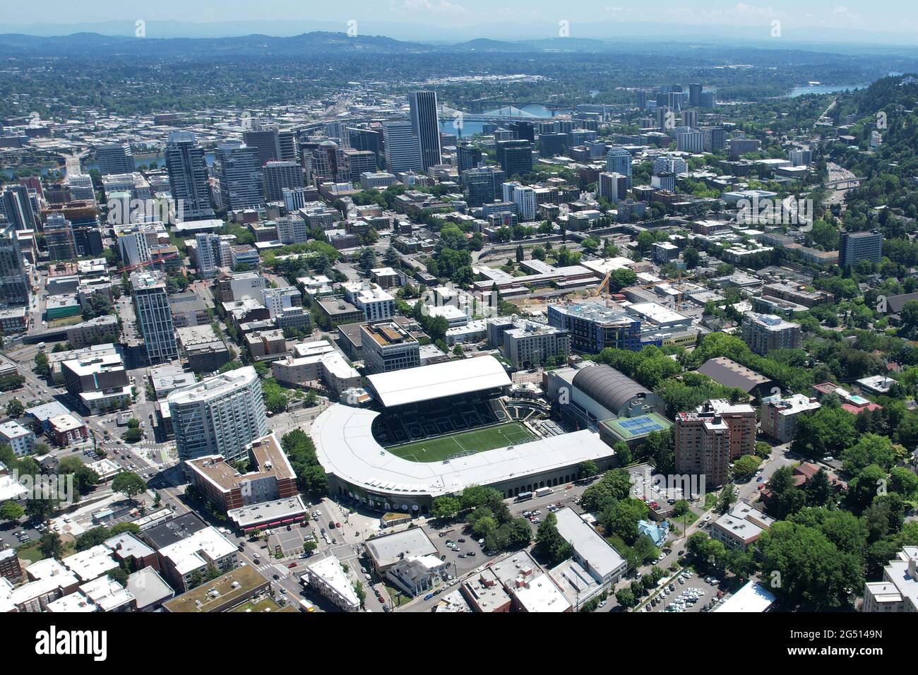 An aerial view of Providence Park exterior, Wednesday, June 23, 2021 ...