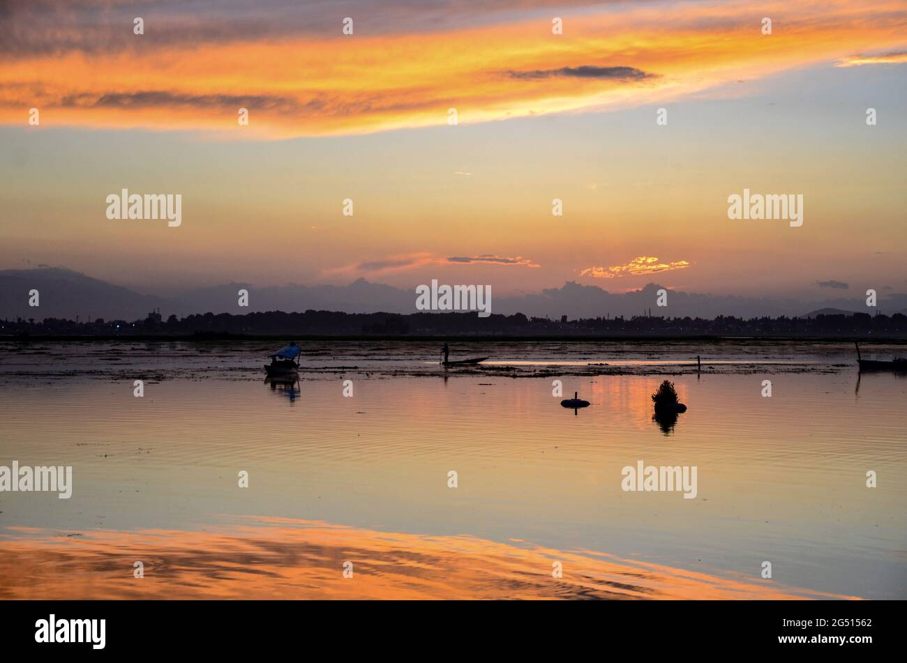 Srinagar, India. 24th June, 2021. A boatman rows his boat along Dal ...