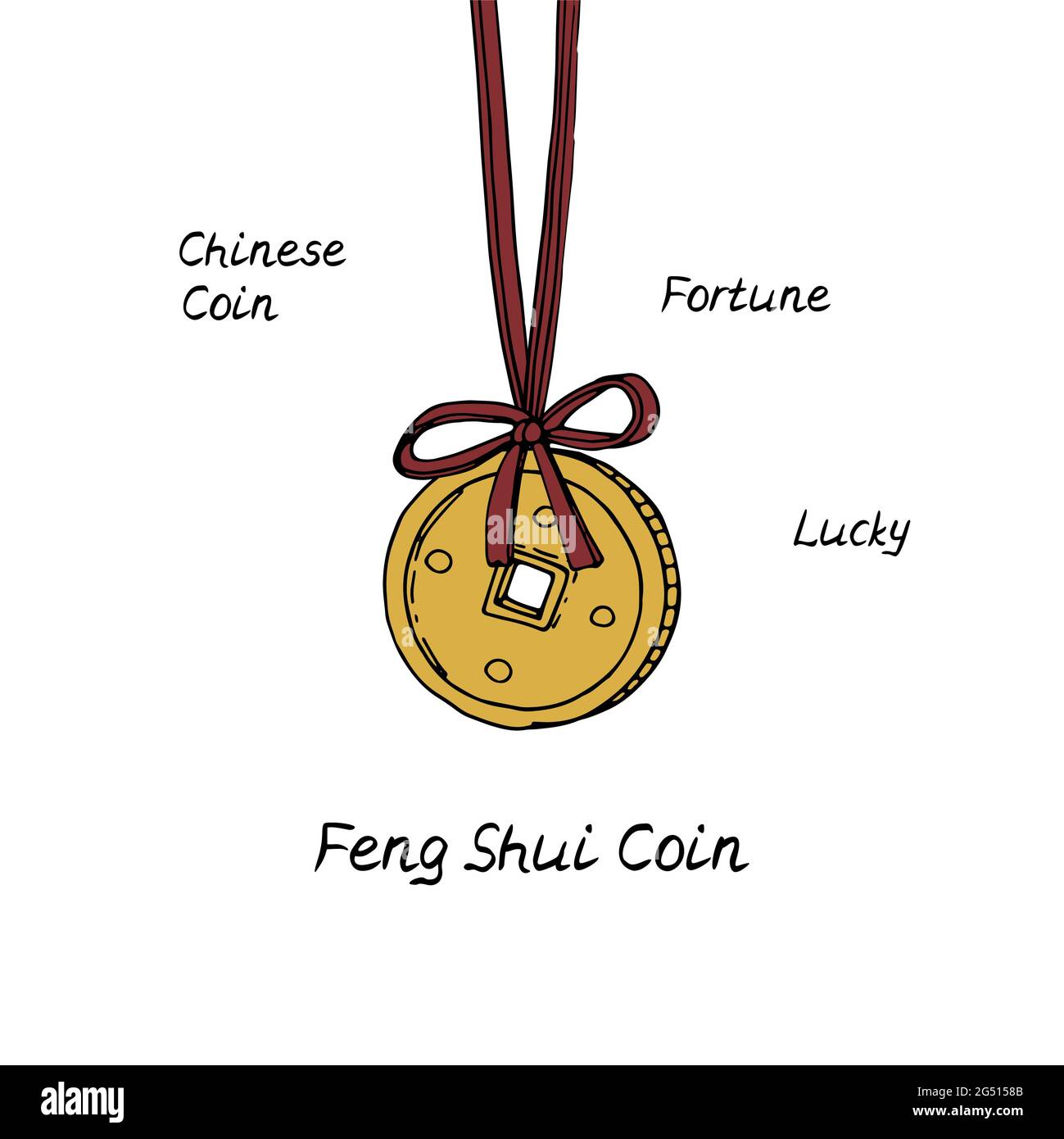 Line art illustration of hand drawn chinese lucky coin amulet Stock ...