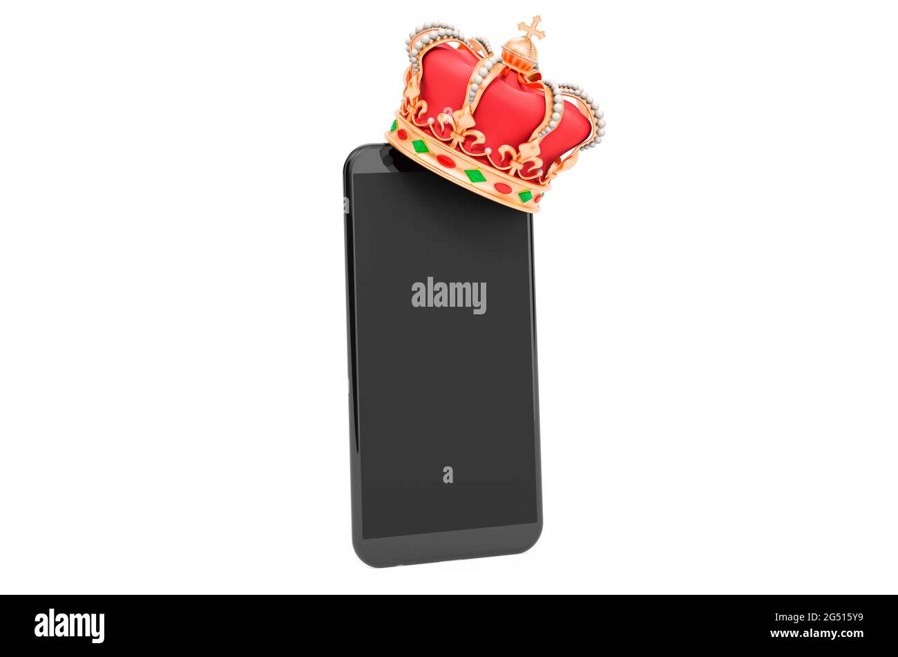 Smartphone phone with golden crown, 3D rendering isolated on white ...