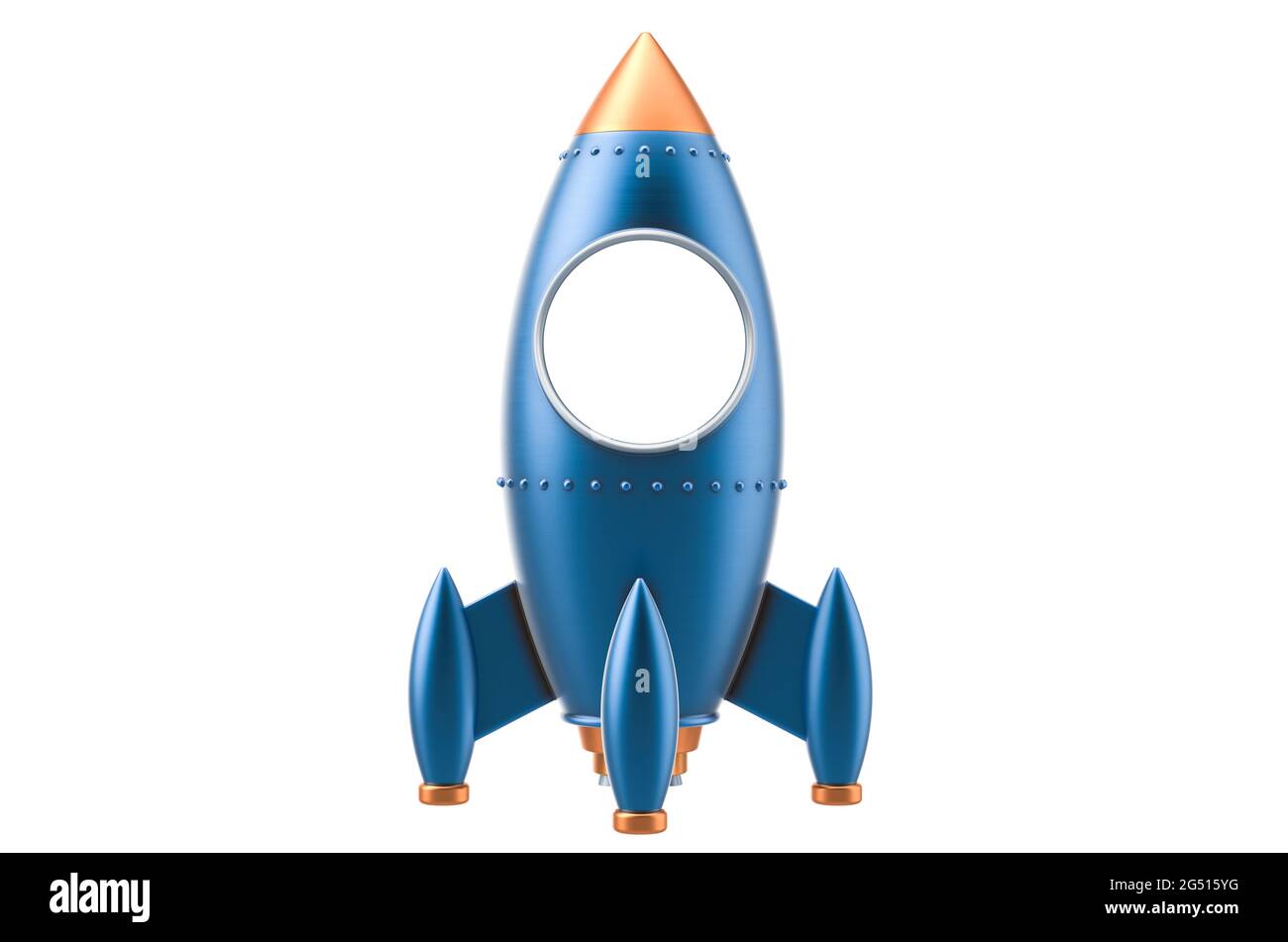 Retro toy spaceship rocket with empty porthole, 3D rendering isolated ...