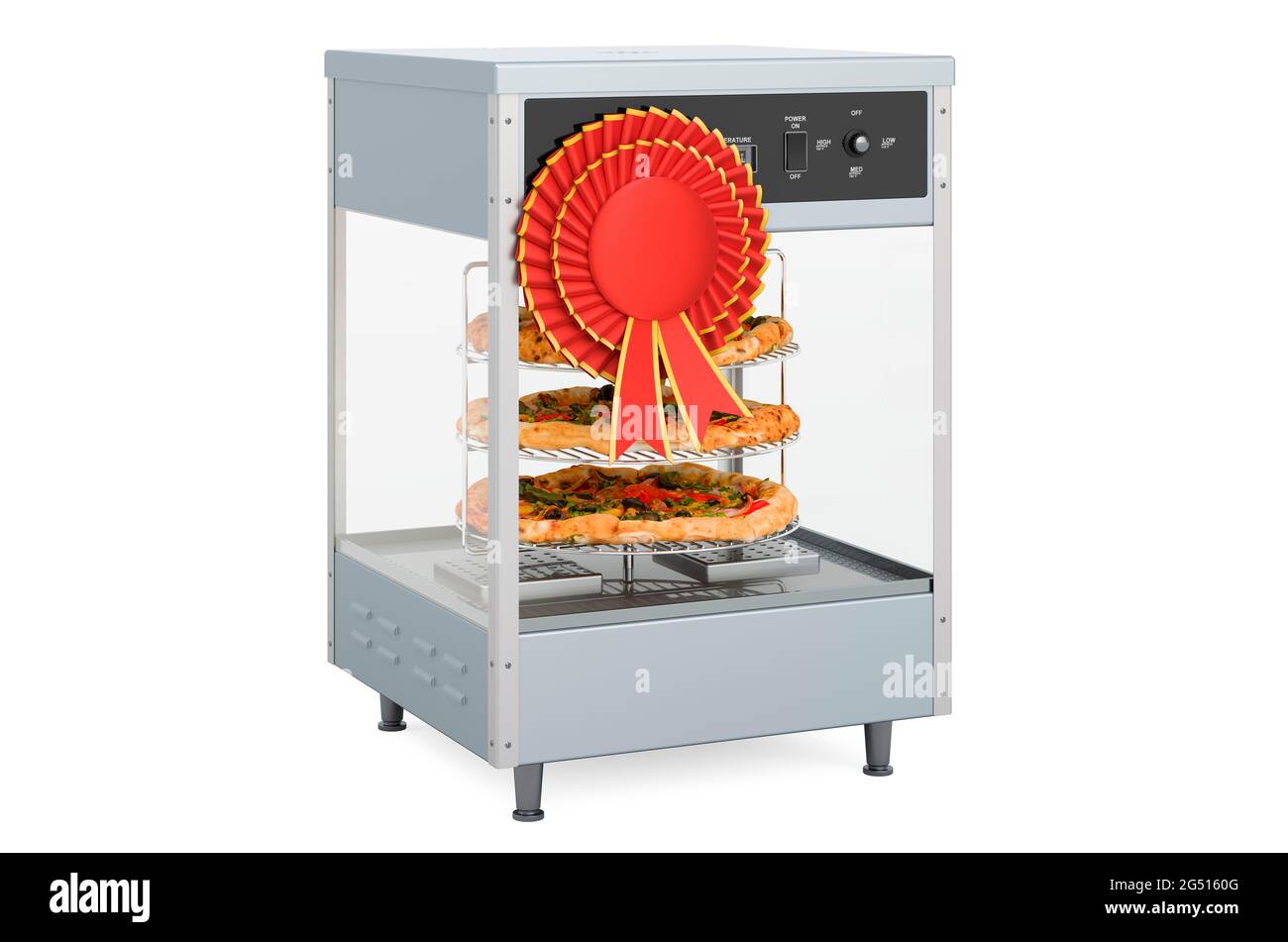 Rotating tiered pizza merchandiser racks with best choice badge, 3D ...