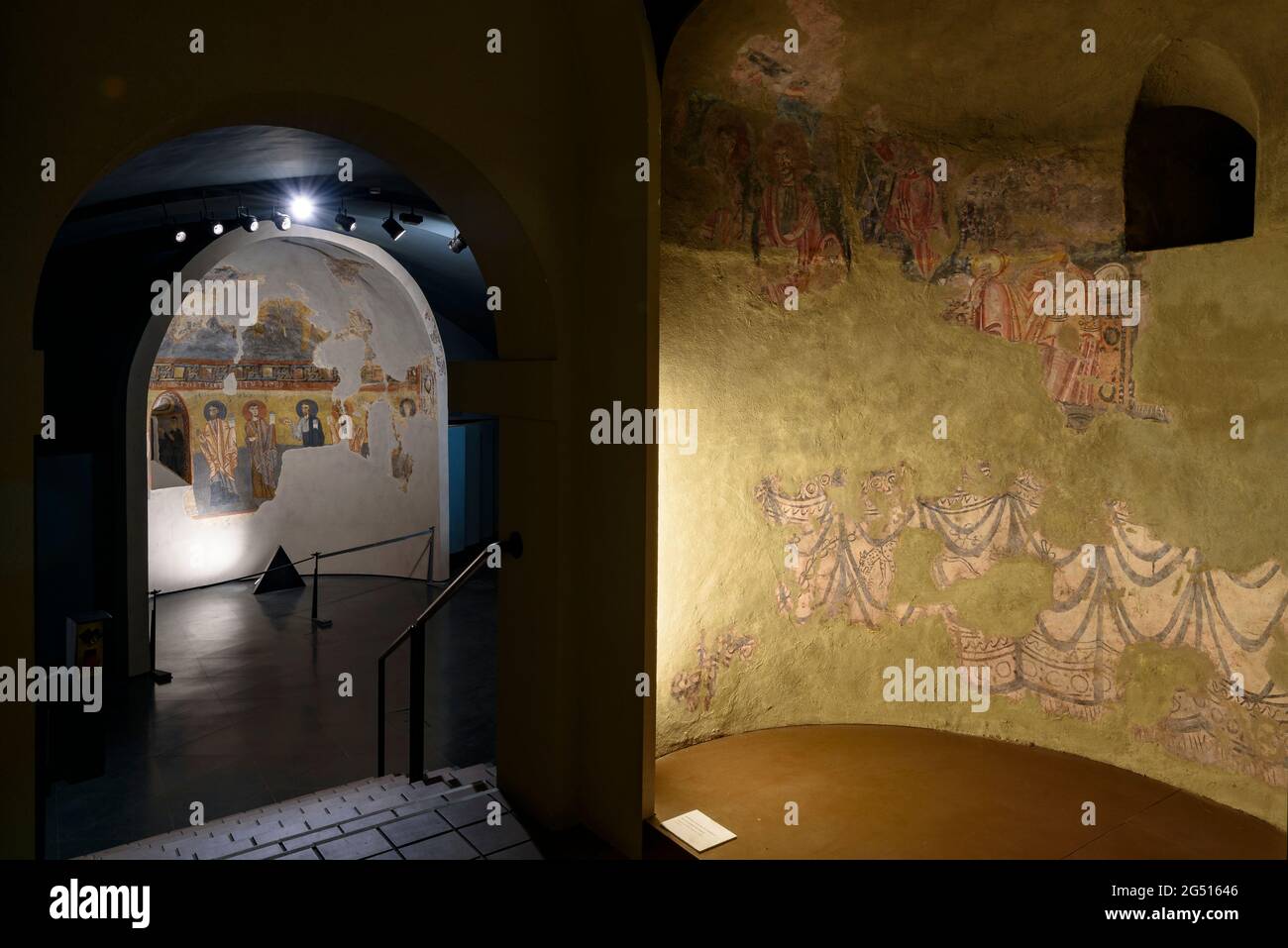 Solsona Museum. Romanesque mural fresco of the Sant Vicenç de Rus ...