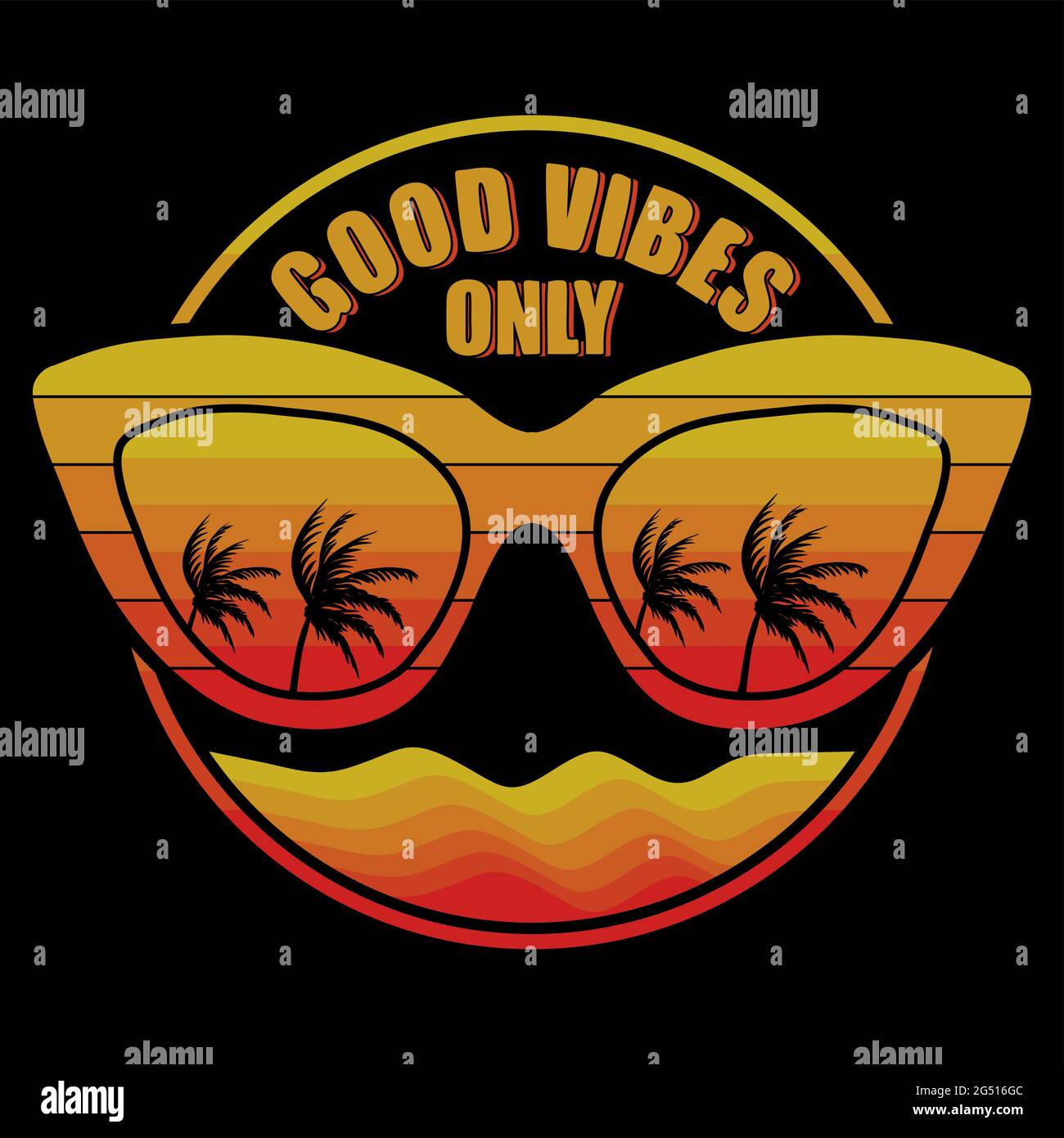 eyeglasses retro sunset silhouette coconut tree vector illustration ...