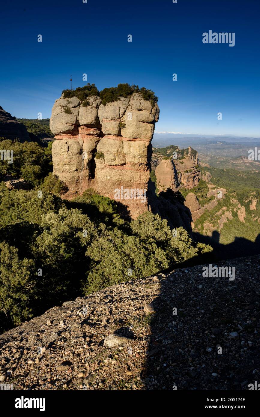 Sunset at the Morral del Drac cave, in the Sant Llorenç del Munt i l ...