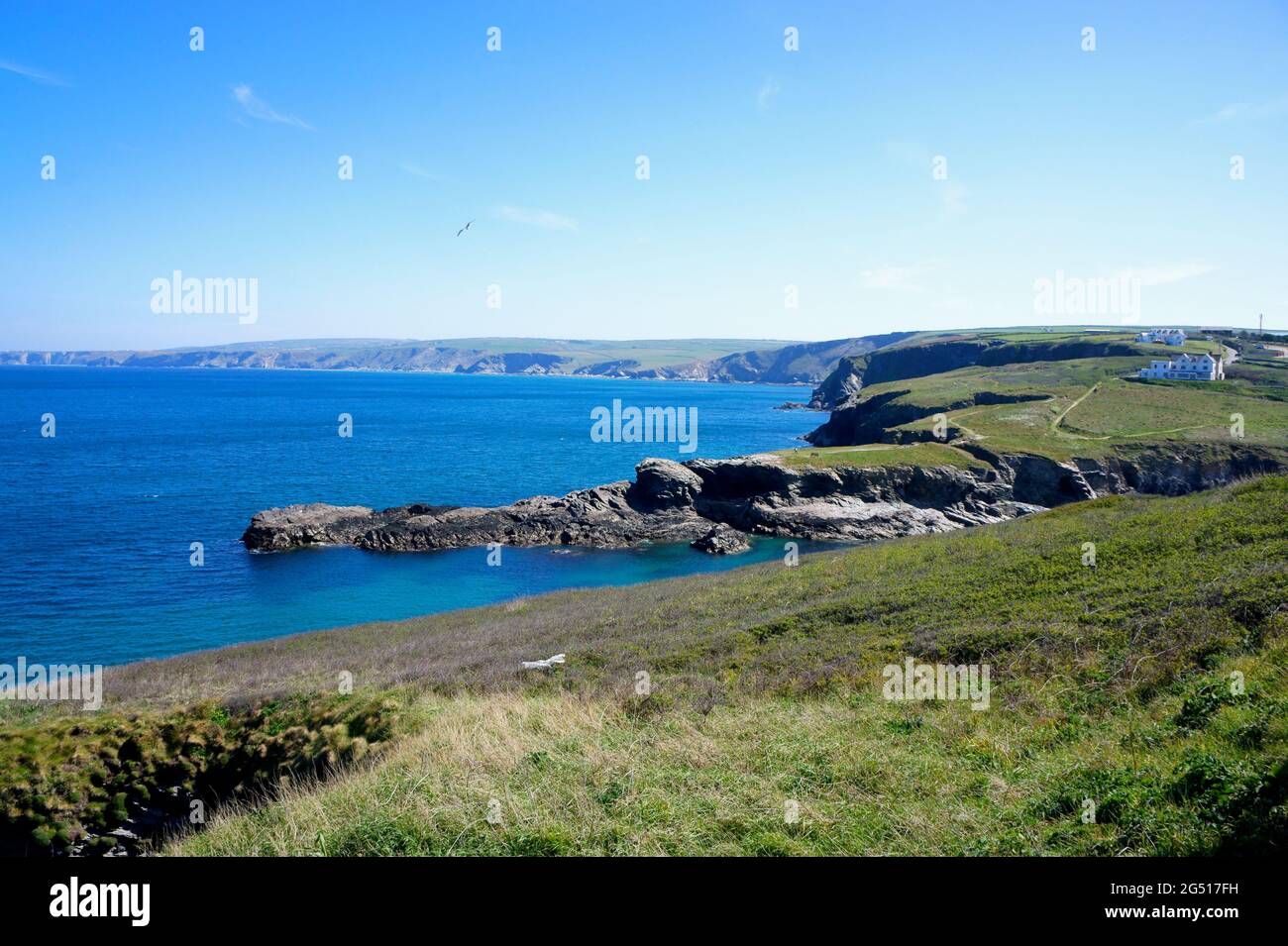 View from Coastal Path of entrance to Port Gaverne in North Cornwall ...