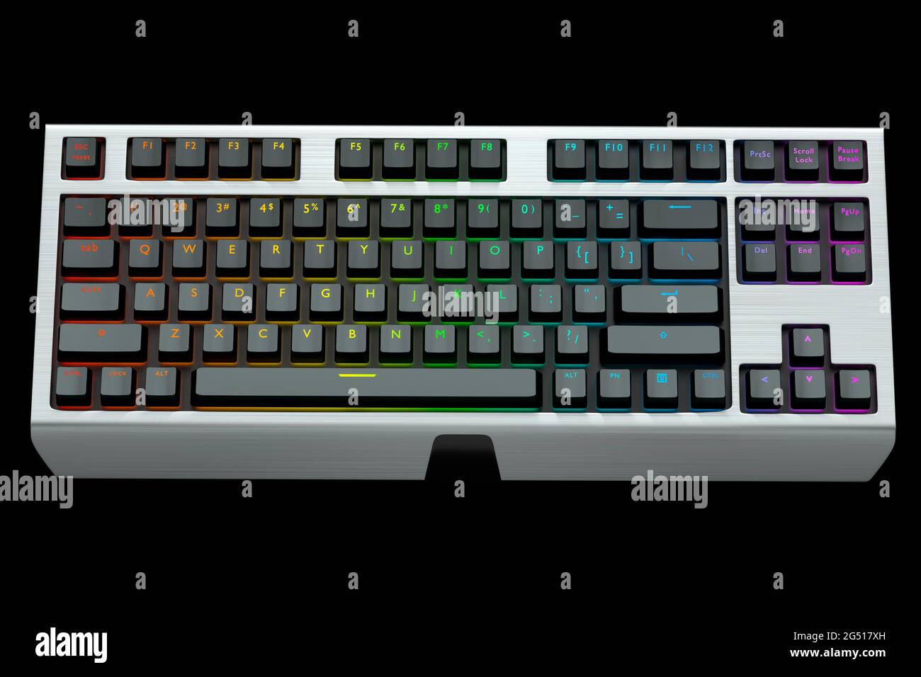 Black computer keyboard with rgb colors isolated on black background ...