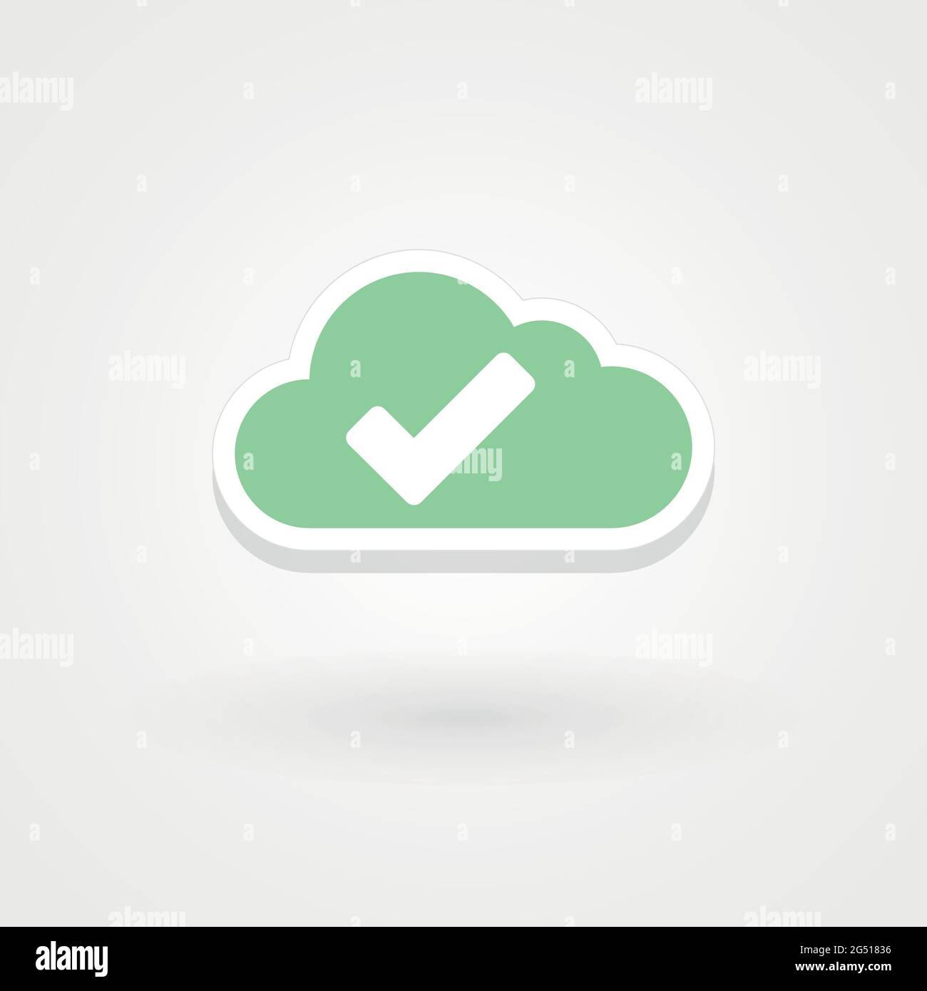 Green cloud icon sticker. Check mark. Vector illustration, flat design ...