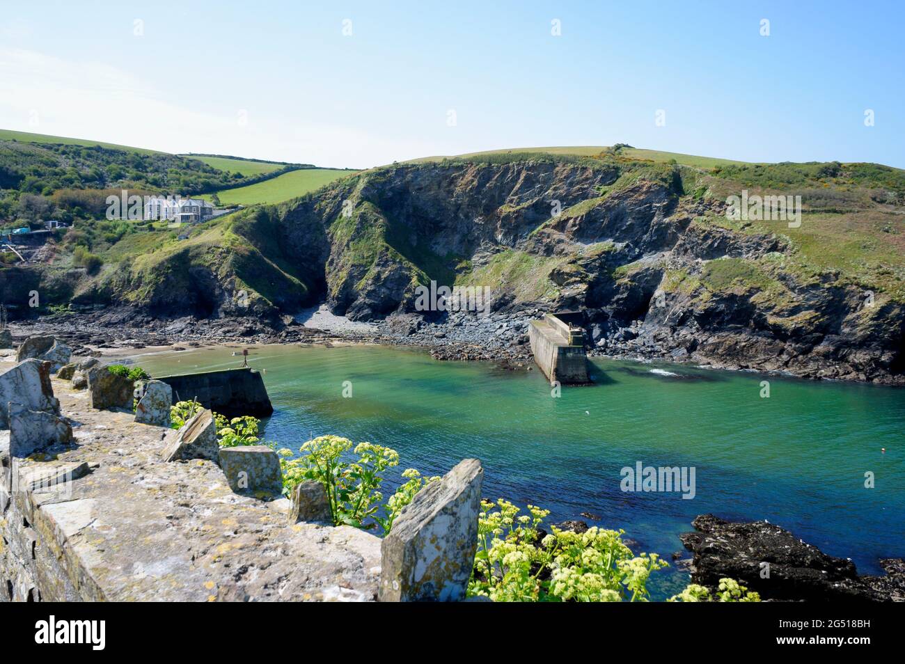 Port Isaac Harbour Wall from the Coast Path Stock Photo - Alamy
