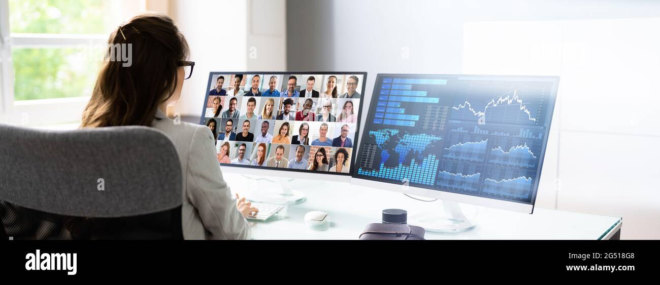 Virtual Presentation Or Webinar On Multiple Screens Stock Photo - Alamy